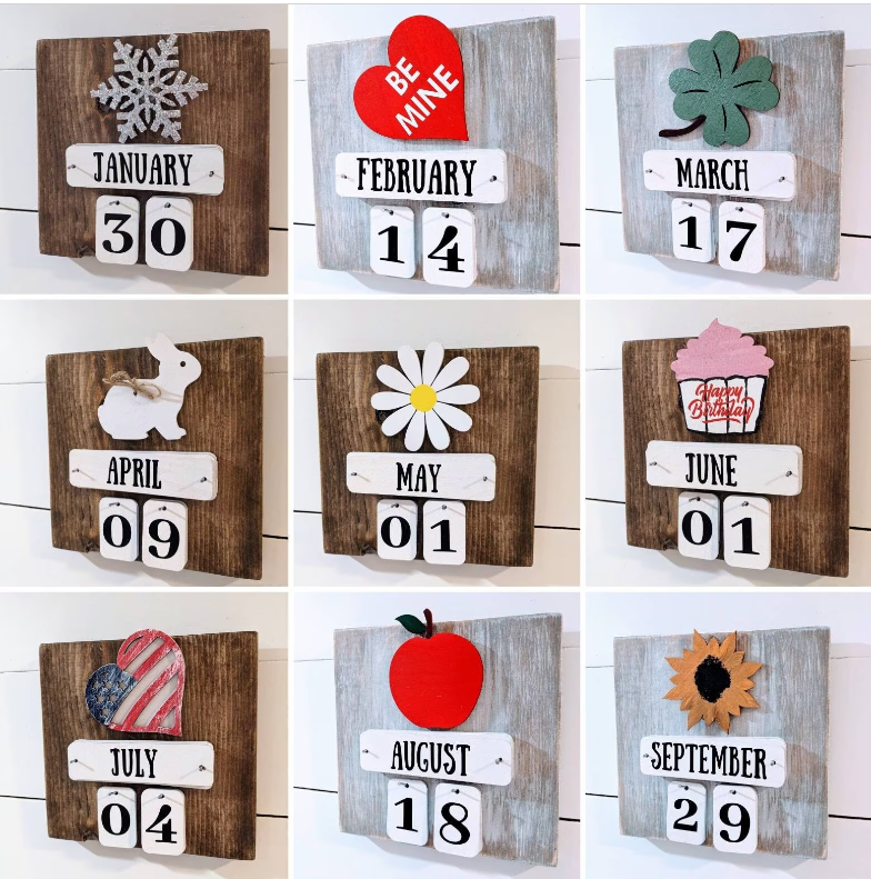 Interactive Calendar with Interchangeable Wood Themed Pieces, months ...